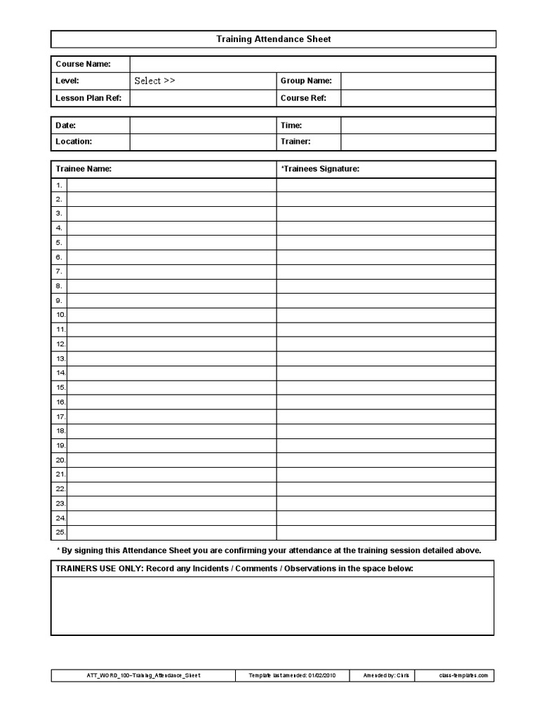 Training Attendance Sheet Template | PDF