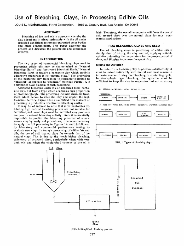Use of Bleaching, Clays, in Processing Edible Oils | PDF | Clay ...