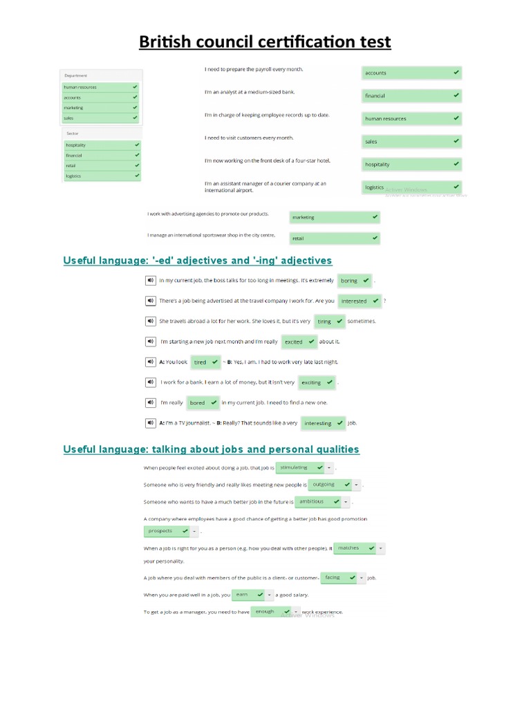 British Council Test | PDF | Adjective | Verb