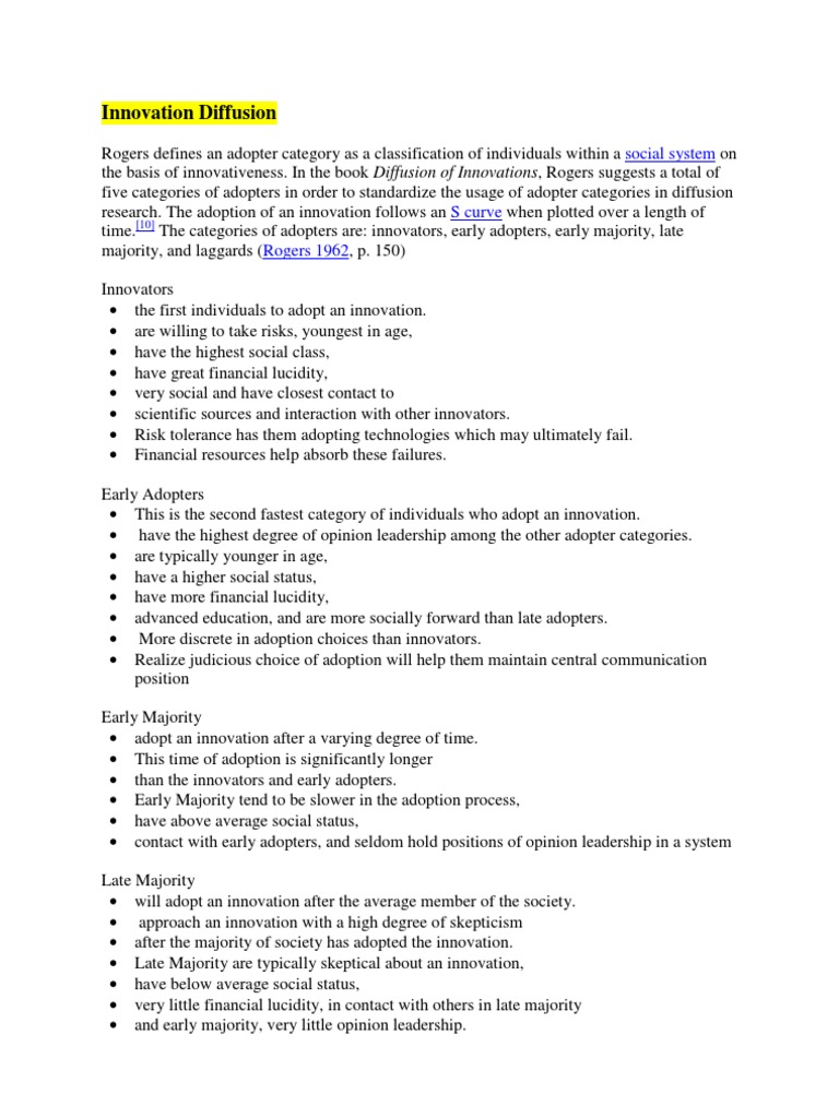 Rogers' Model of the Five Adopter Categories: Characteristics and ...