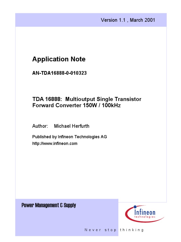 Application Note: Tda 16888: Multioutput Single Transistor Forward ...