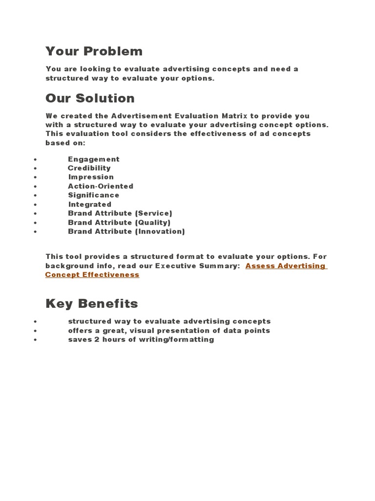 Your Problem Our Solution: Assess Advertising Concept Effectiveness | PDF