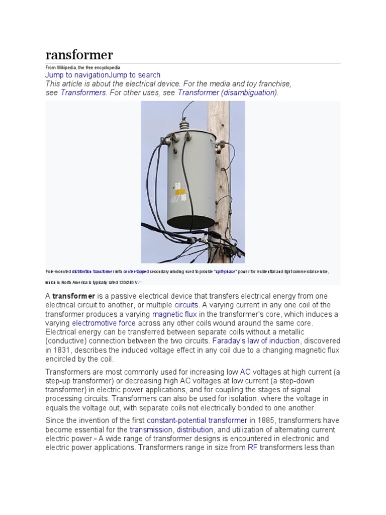 Transformer Wiki Pedia | PDF | Electromagnetic Induction | Transformer