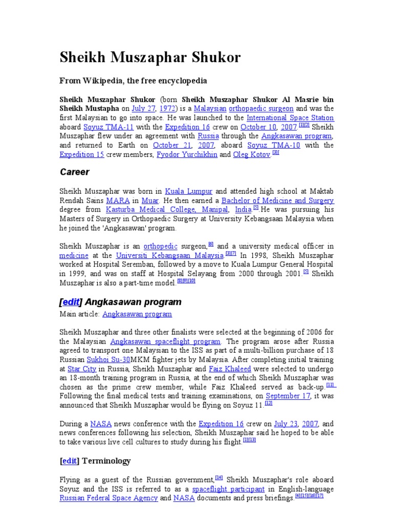Sheikh Muszaphar Shukor | PDF | Spaceflight | Human Spaceflight
