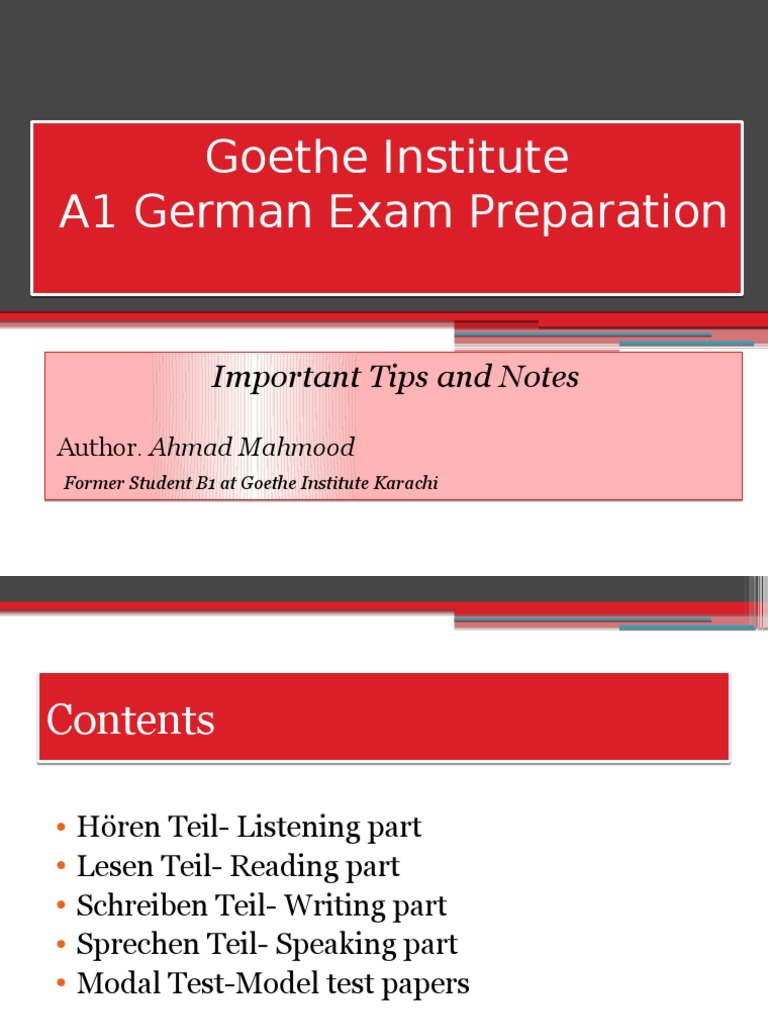 Goethe Institute German A1 Test Preparation | PDF