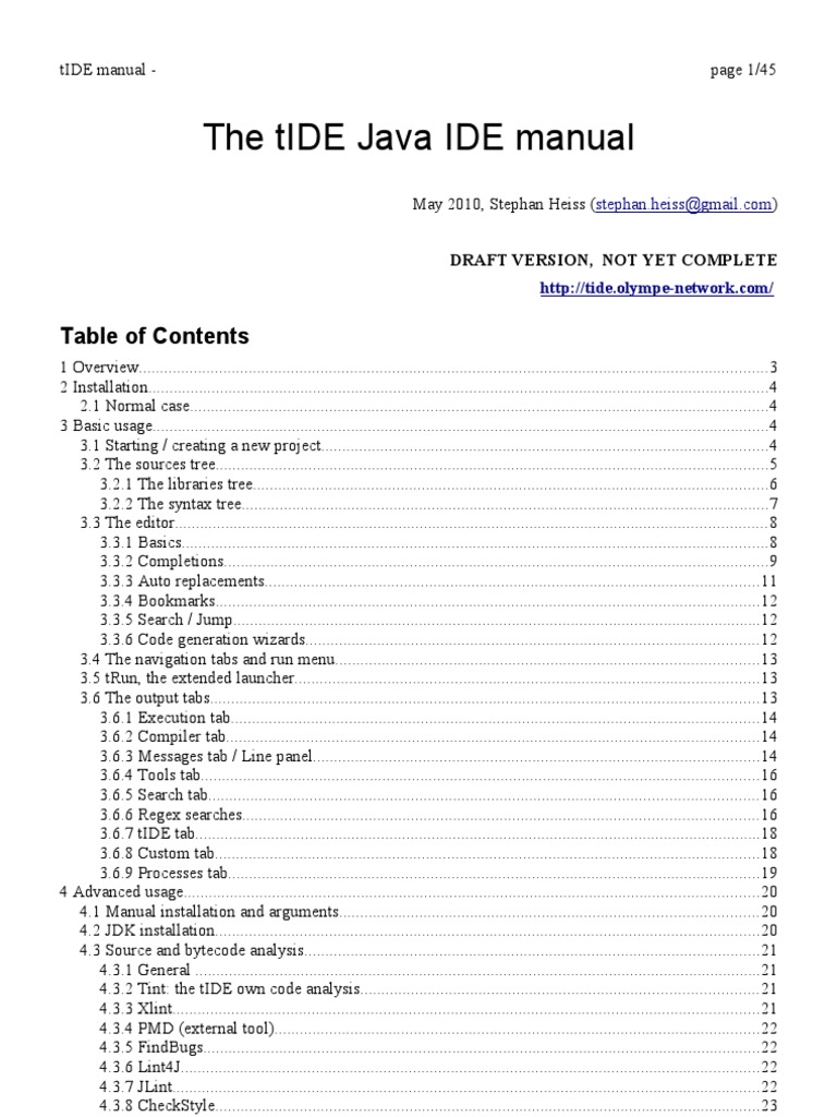 The tIDE Java IDE Manual: Draft Version, Not Yet Complete | PDF | Java (Programming Language ...