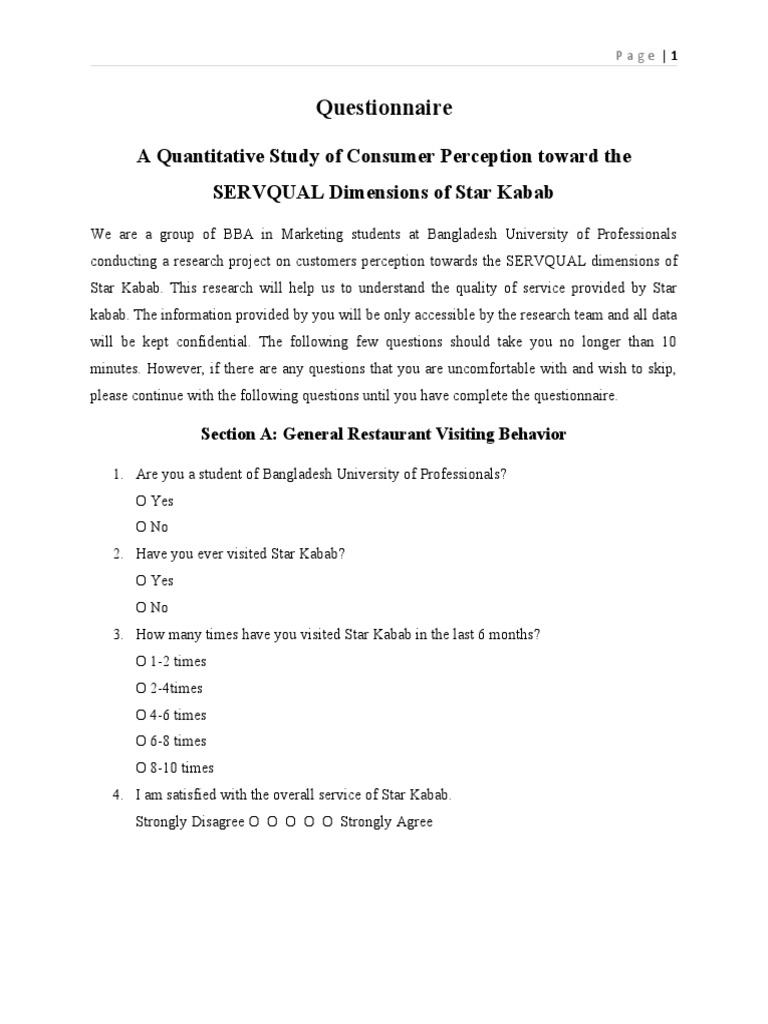 Questionnaire: A Quantitative Study of Consumer Perception Toward The ...