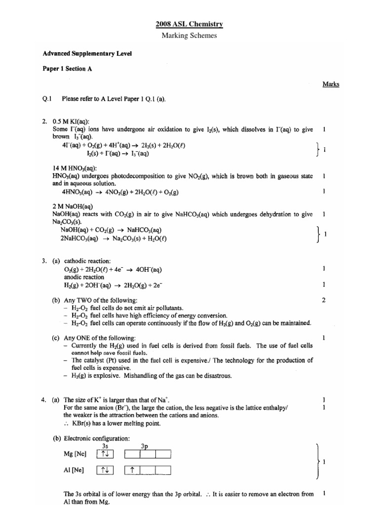 2008 ASL Chemistry Marking Schemes | PDF