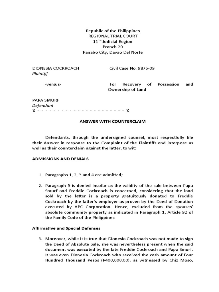 Answer With Defense | PDF | Lawsuit | Complaint