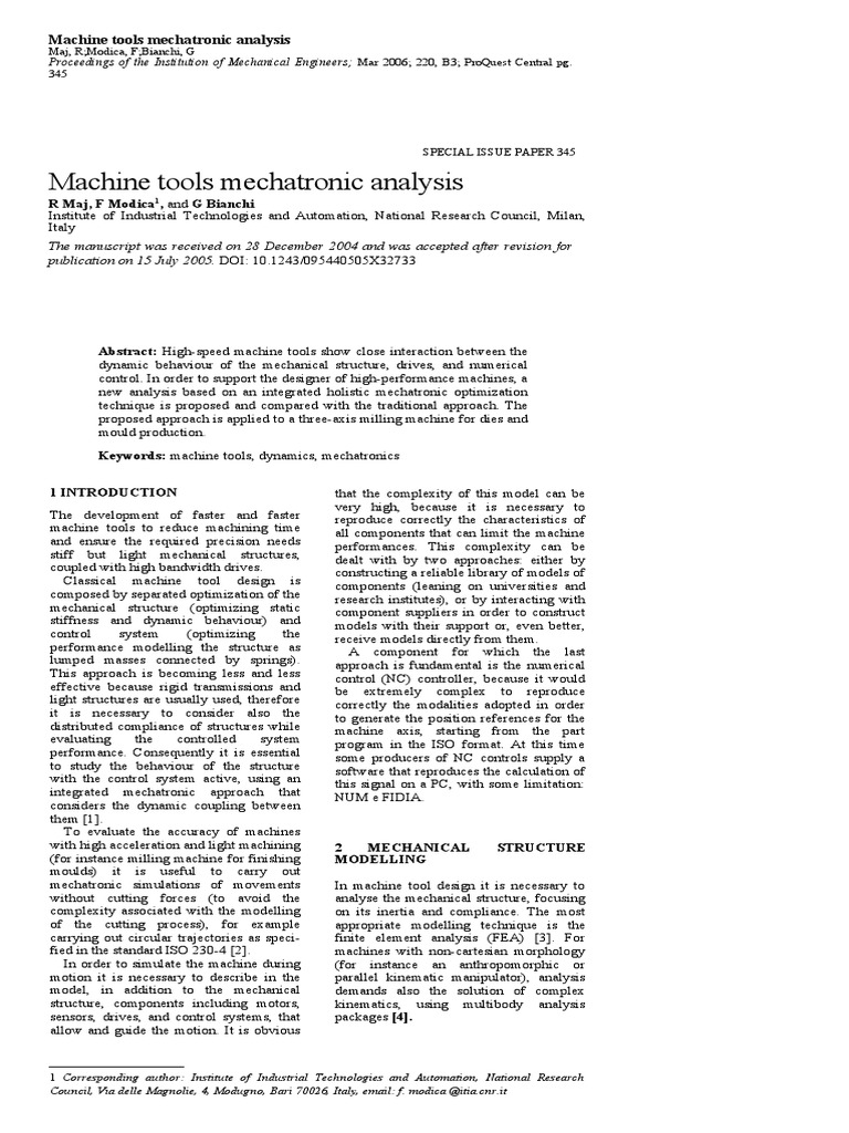 Machine Tools Mechatronic Analysis | PDF | Machines | Finite Element Method