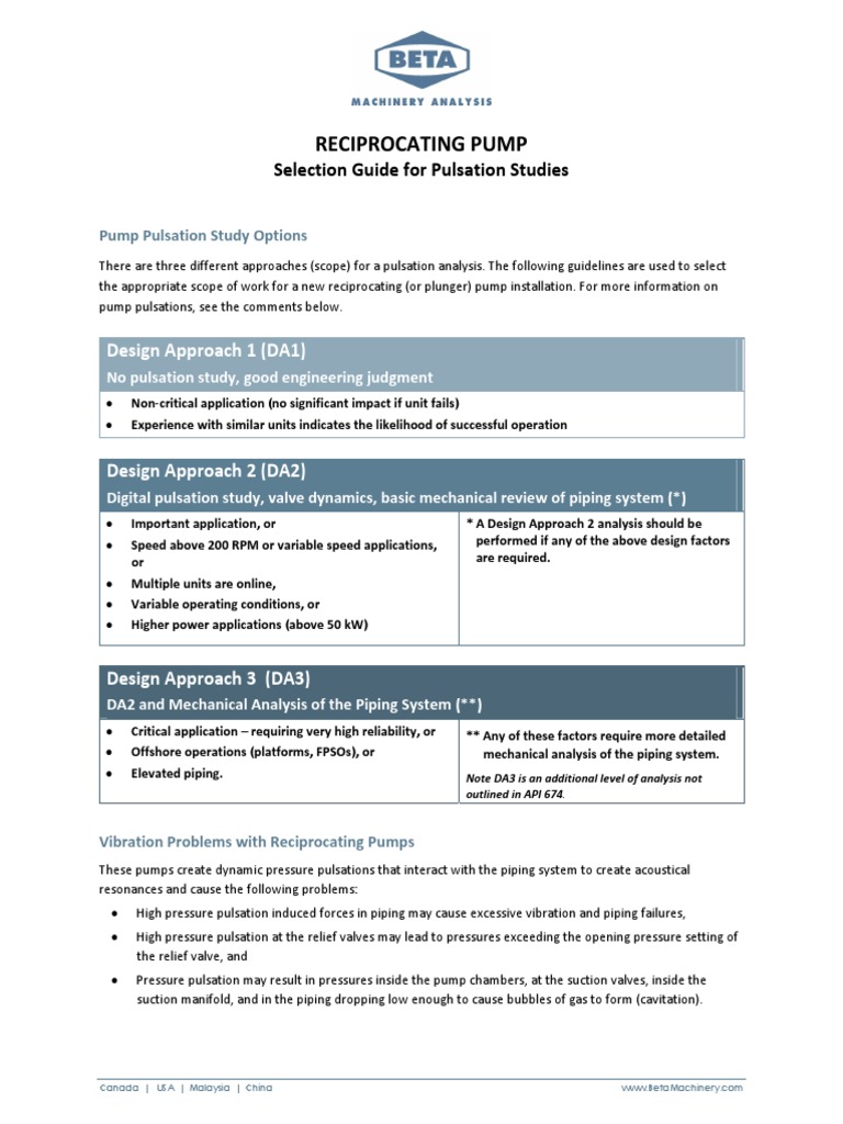 Reciprocating Pump Selection Guide For Pulsation Studies PDF | PDF