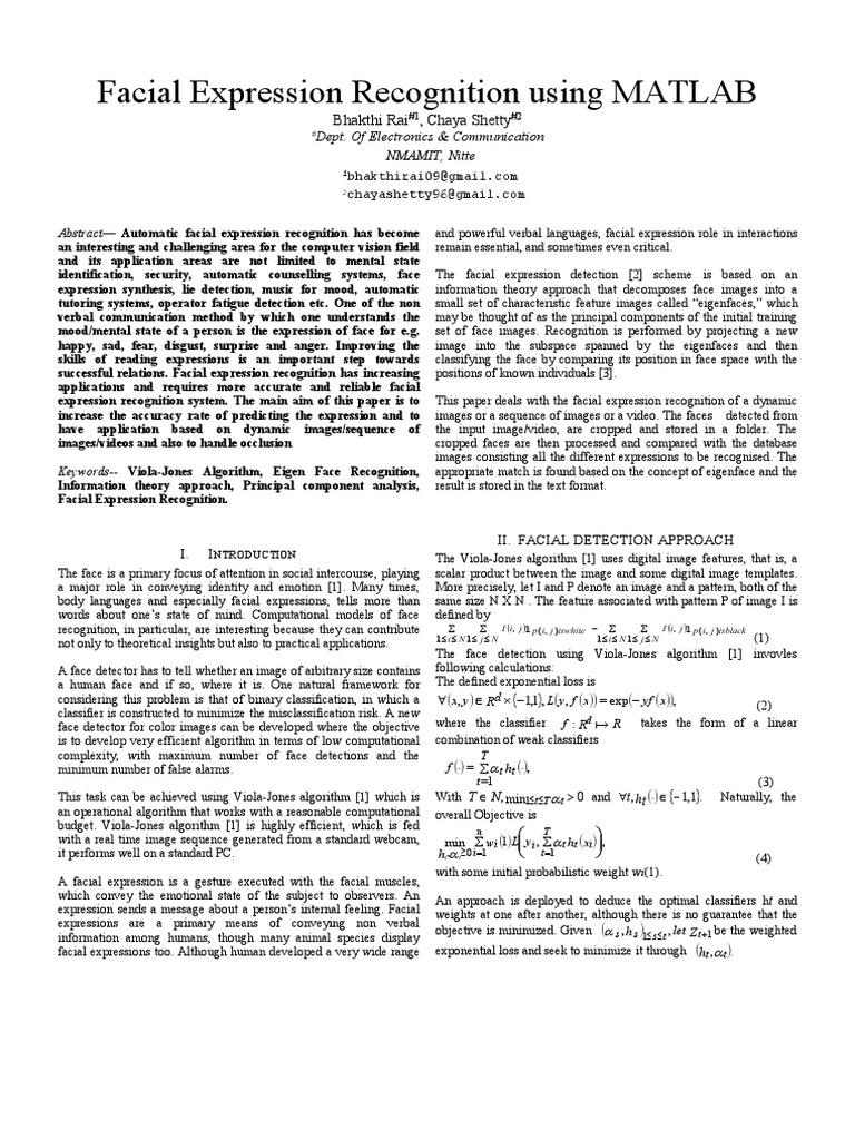 Facial Expression Recognition Using Matlab1 Pdf Eigenvalues And Eigenvectors Vector Space
