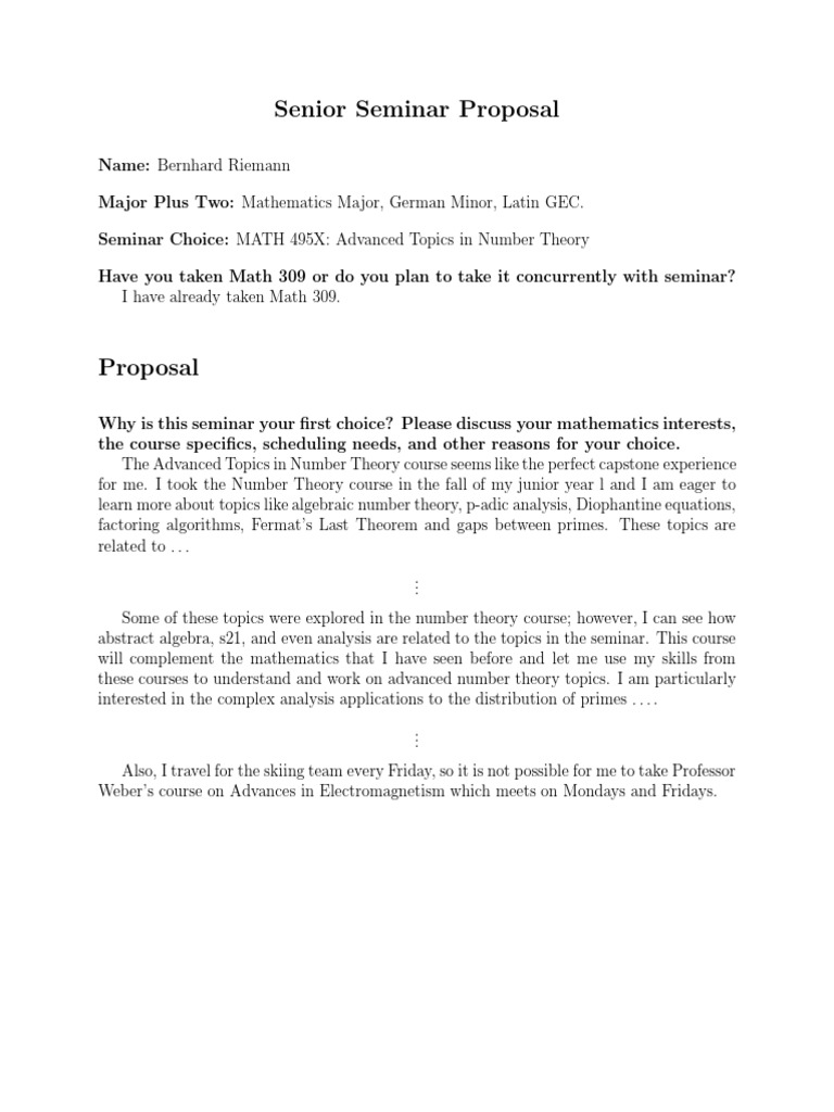 Sample Senior Seminar Proposal | PDF