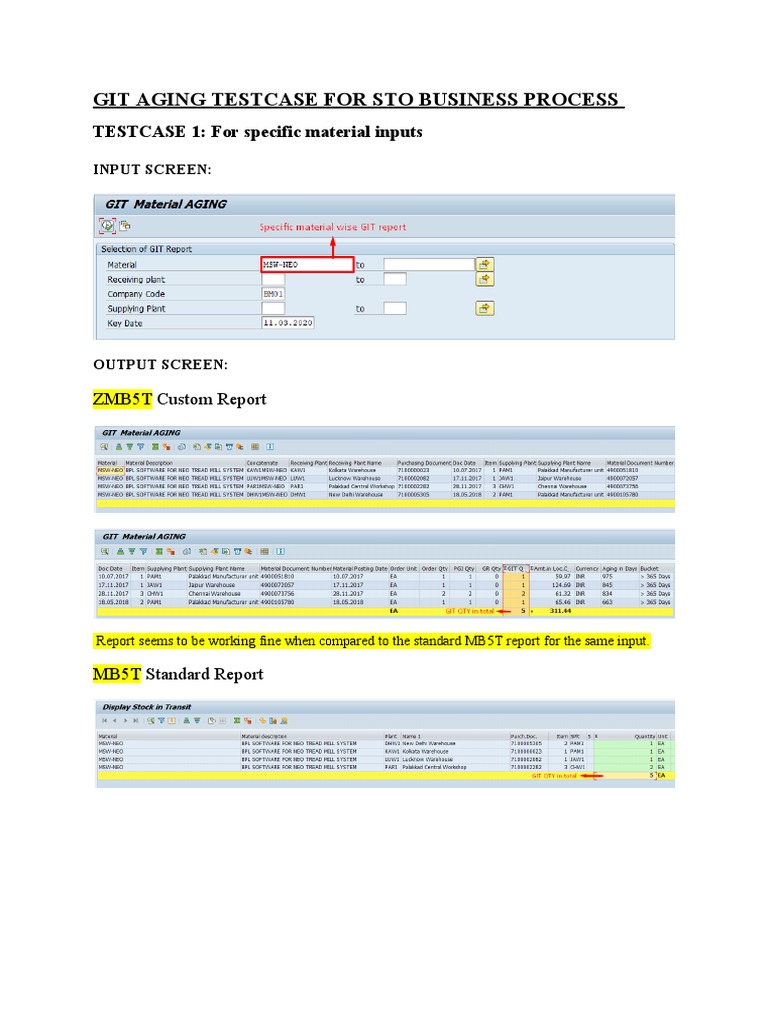 Git Aging Testcase For Sto Business Process | PDF