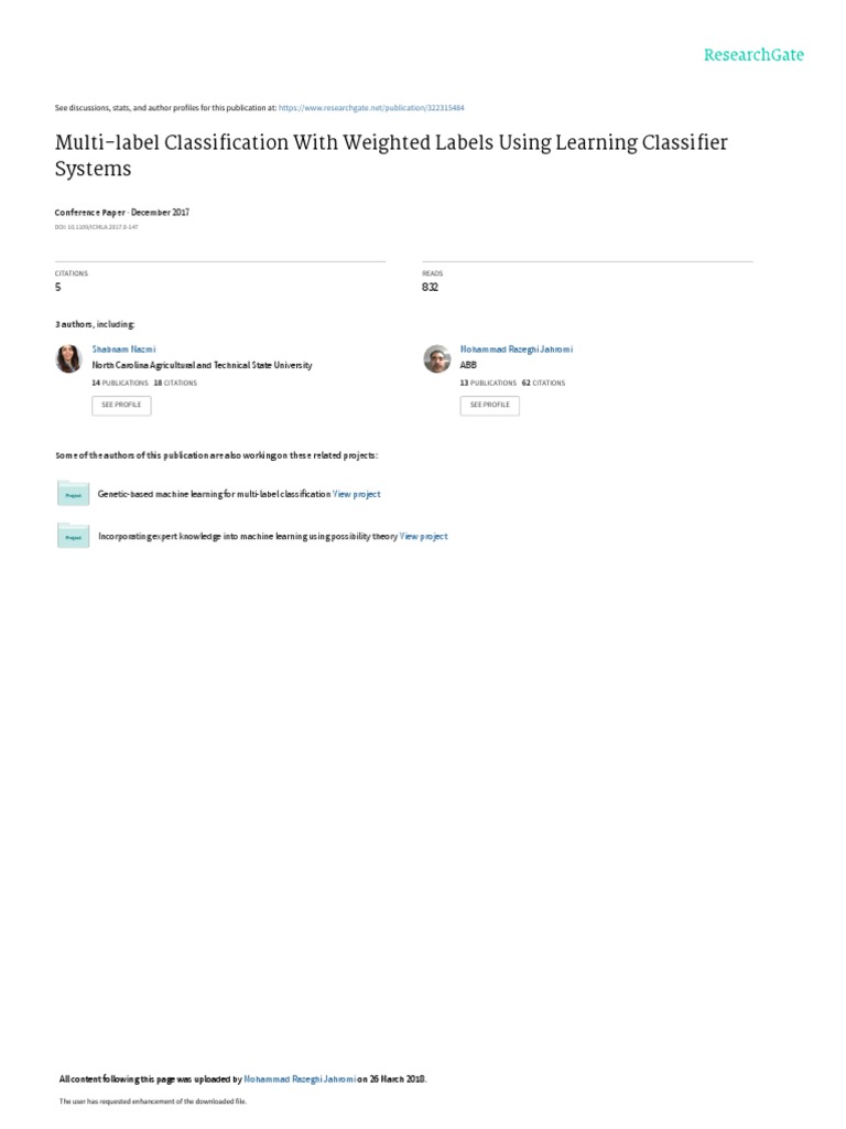 Multi-Label Classification With Weighted Labels Using Learning Classifier Systems | PDF ...