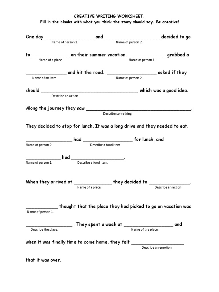 Creative Writing Fill in The Blanks | PDF