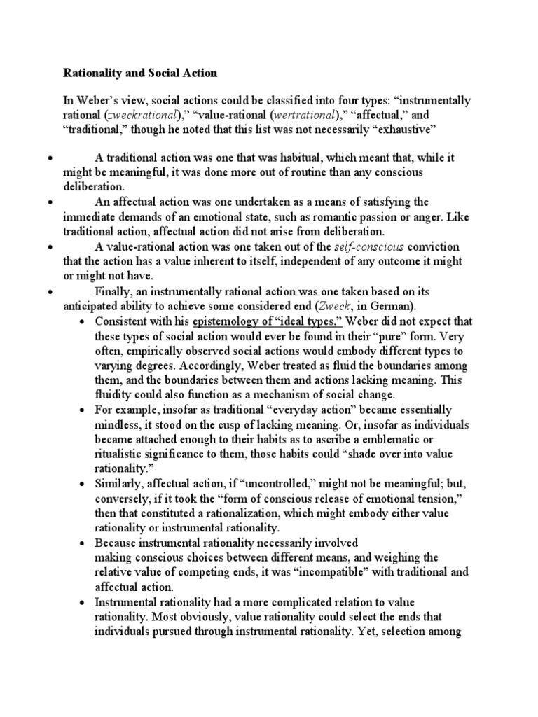 Weber's Types of Social Action Explained | PDF | Rationality | Max Weber
