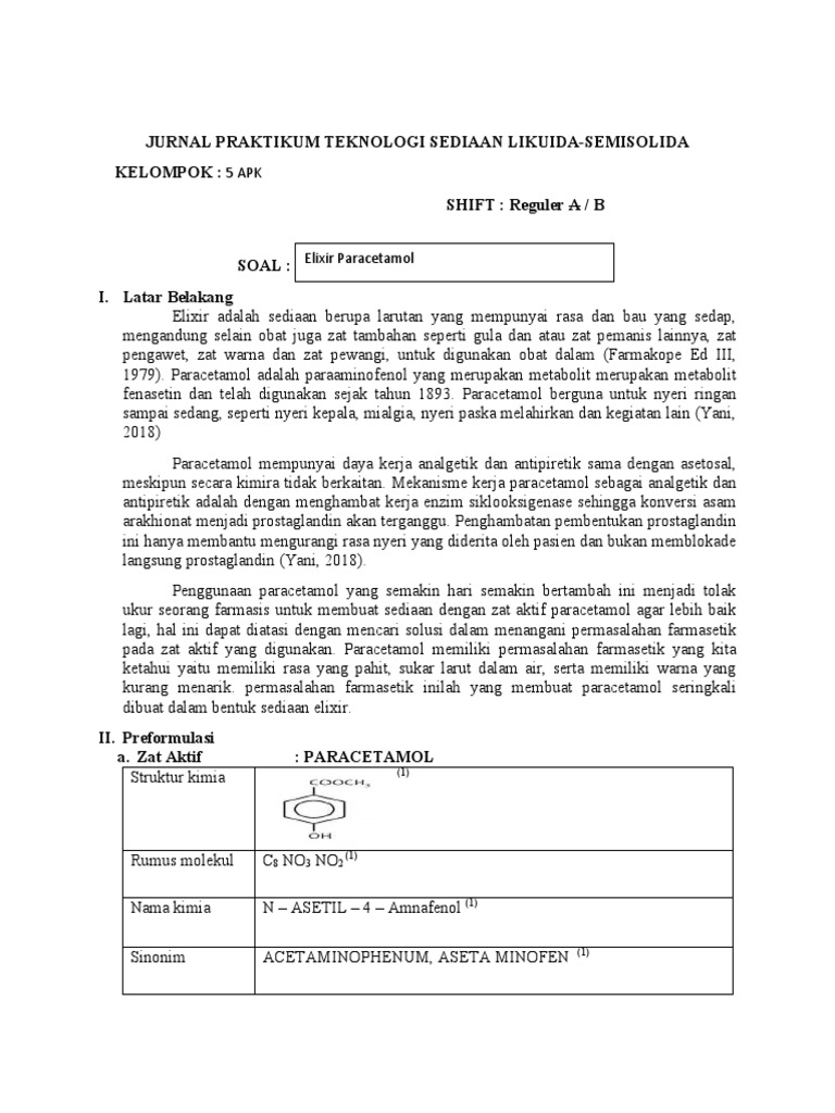Formulasi Elixir Paracetamol Terbaik | PDF