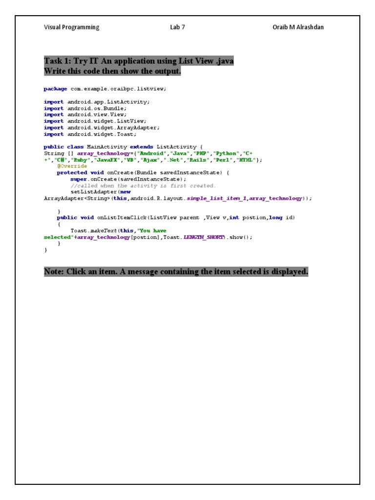 Visual Programming Lab7 | PDF | Android (Operating System) | Application Software