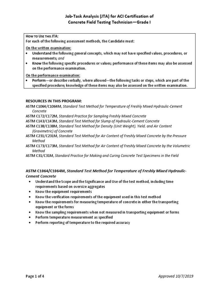 ACI JTA Concrete Field Technicican PDF | PDF | Concrete | Calibration