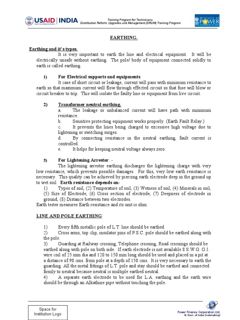 Earthing. Earthing and It's Types | PDF | Electricity | Electromagnetism