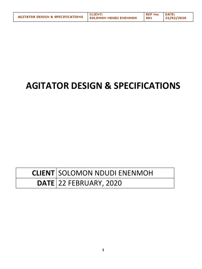 Agitator Design and Specifications | PDF | Machines | Manufactured Goods