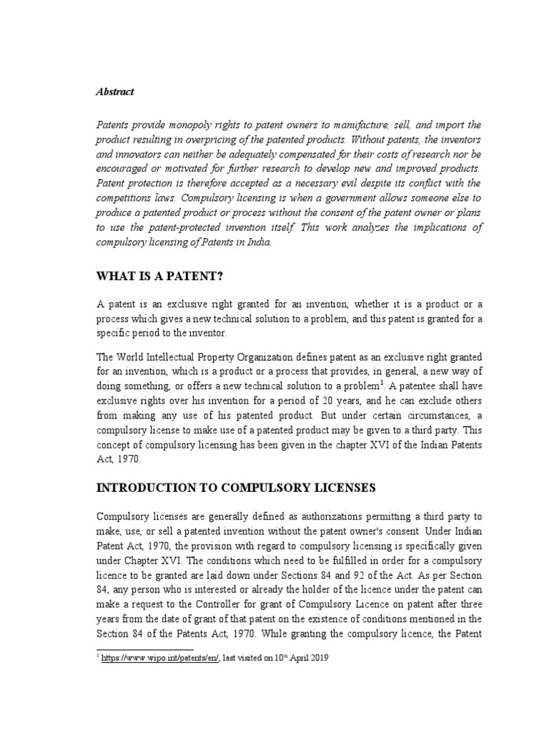 Compulsory Licenses For Patents | PDF | Patent | Trips Agreement
