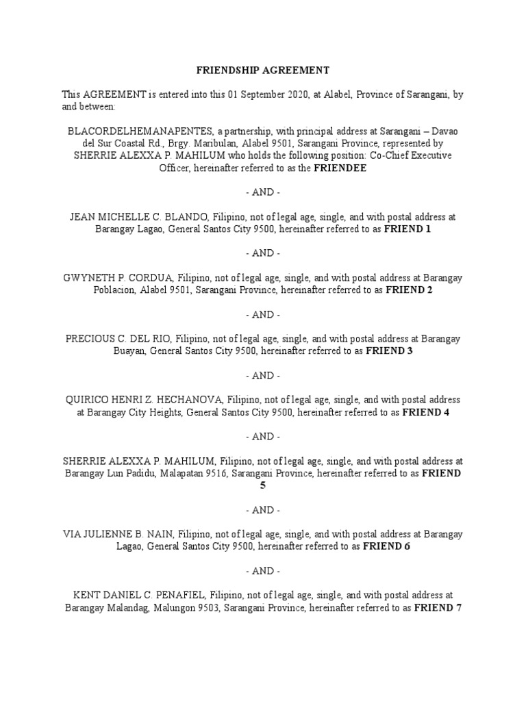 Friendship Agreement | PDF | Non Disclosure Agreement | Employment