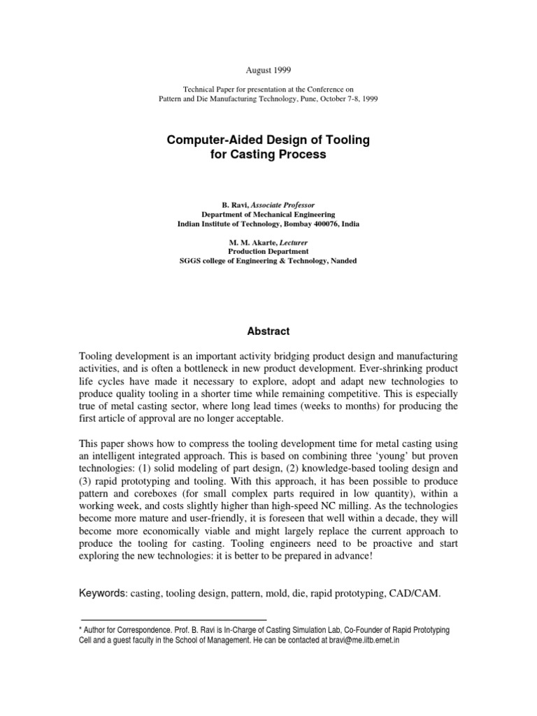 Computer-Aided Design of Tooling For Casting Process: August 1999 | PDF ...