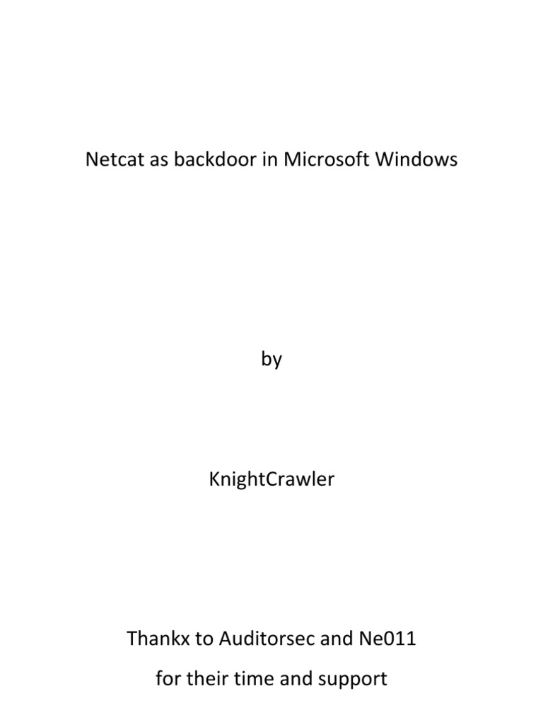 Netcat Backdoor Setup on Windows | PDF | Windows Registry | Ibm Pc Compatibles