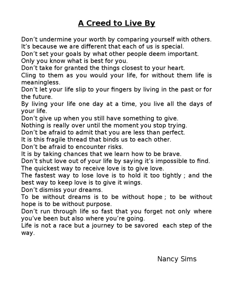 A Creed To Live By: Nancy Sims | PDF