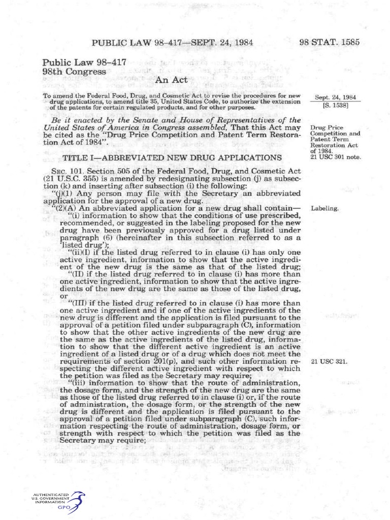 PUBLIC LAW 98-417-SEPT. 24, 1984 98 STAT. 1585 Public Law 98-417 98th ...