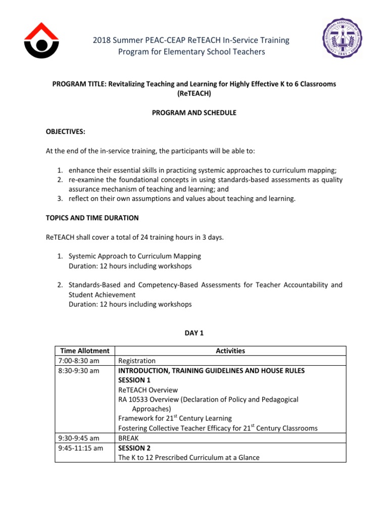 2018 Summer ReTEACH INSET Program | PDF | Educational Assessment ...