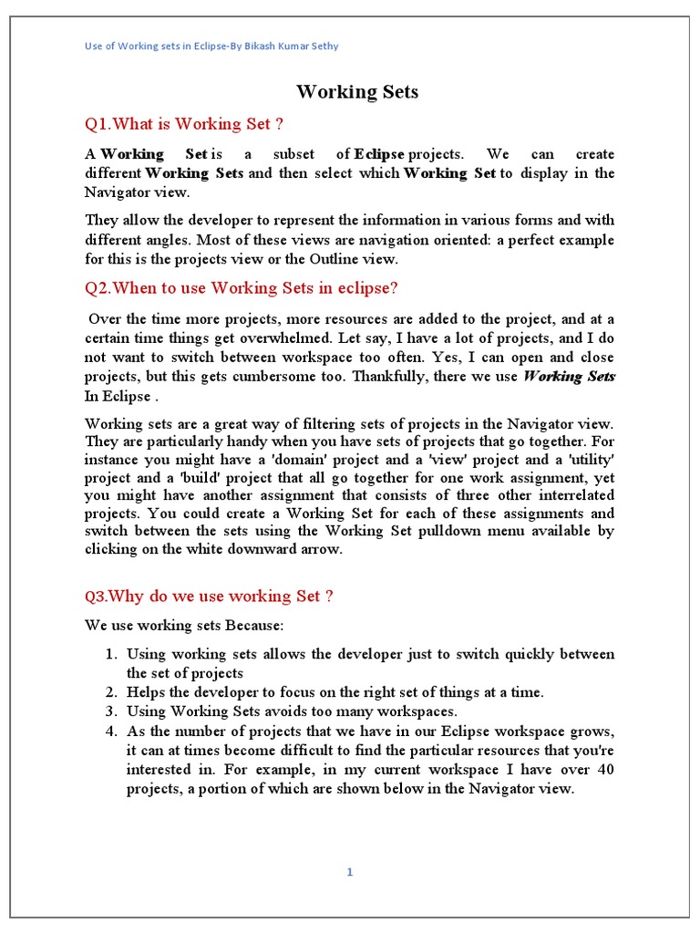 Working Sets: Q1.What Is Working Set ? | PDF | Eclipse (Software ...