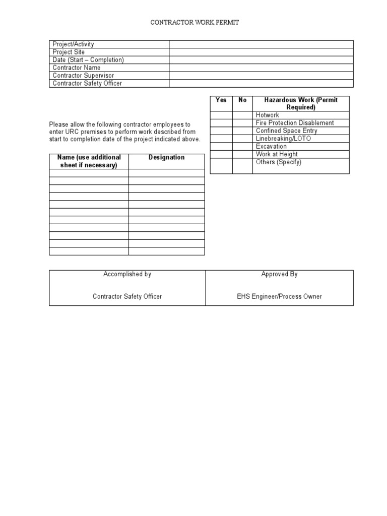 Contractor Work Permit | PDF