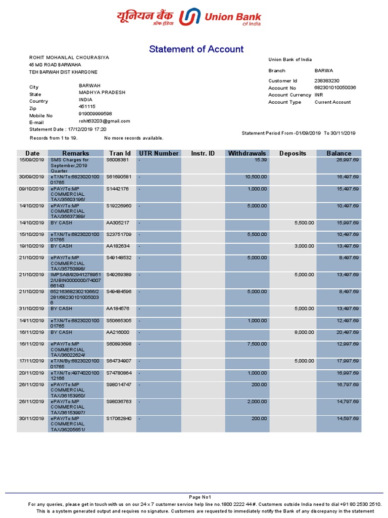 Union Bank Account Statement Summary | PDF | Service Industries | Business