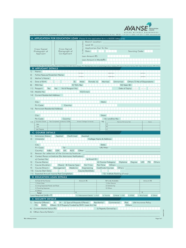 Avanse App Form PDF | PDF | Loans | Credit