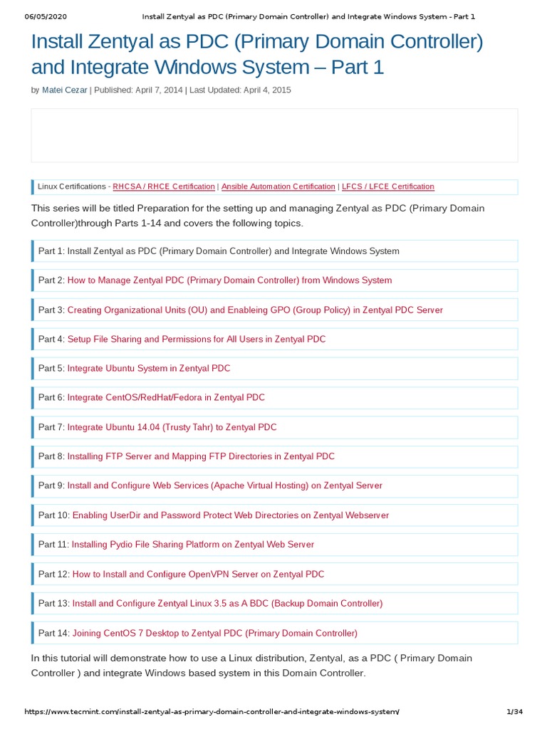Install Zentyal As PDC (Primary Domain Controller) and Integrate Windows System | PDF | Group ...