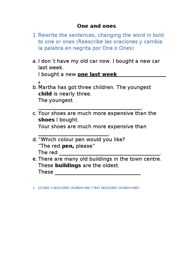 Exercises on Using "One" and "Ones" | PDF