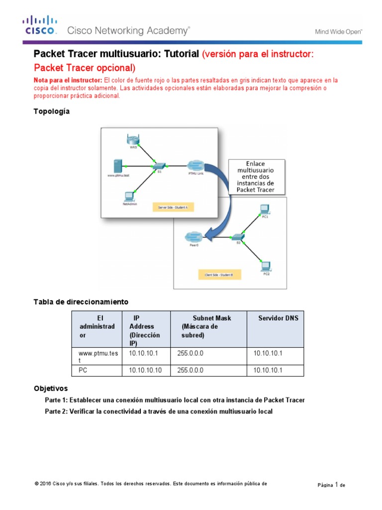 10.3.1.3 Packet Tracer Multiuser - Tutorial - ILM | PDF | Dirección IP ...