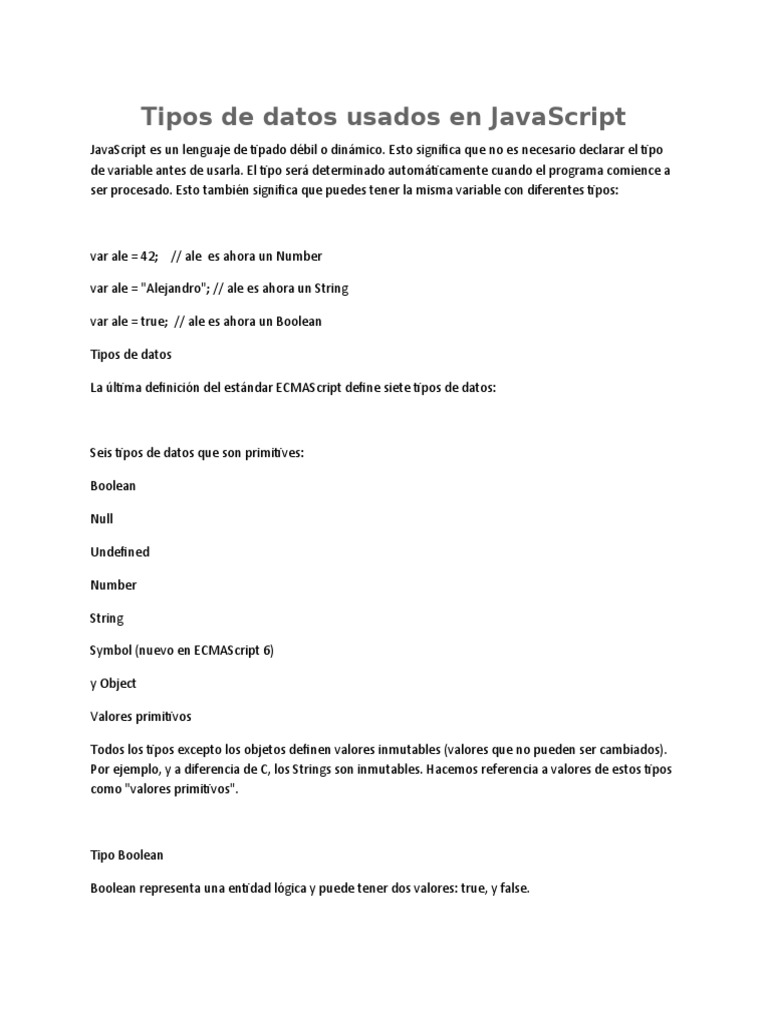 Tipos de Datos Usados en JavaScript | PDF | Script Java | Tipo de datos