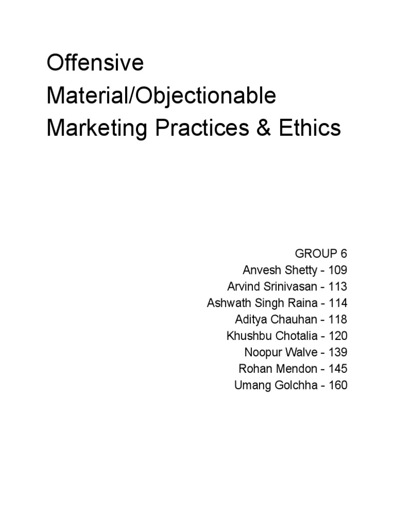 Offensive - Objectionable Marketing and Ethics - Group6 | PDF | Direct ...