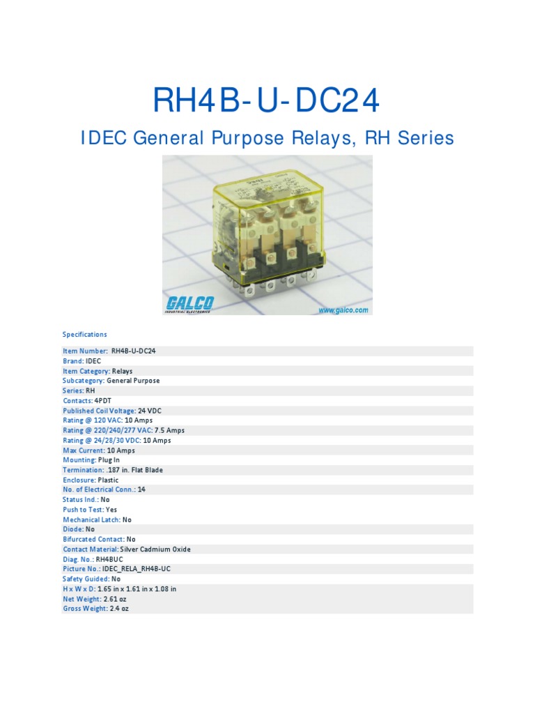 RH4B-U-DC24: IDEC General Purpose Relays, RH Series | PDF