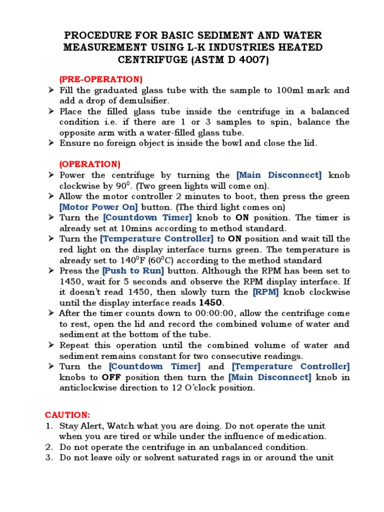 Procedure For Basic Sediment and Water Measurement Using L-K Industries ...