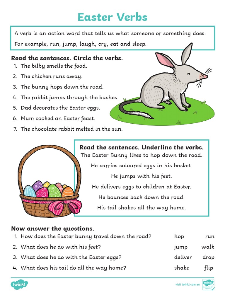 Easter Verbs: Read The Sentences. Circle The Verbs | PDF