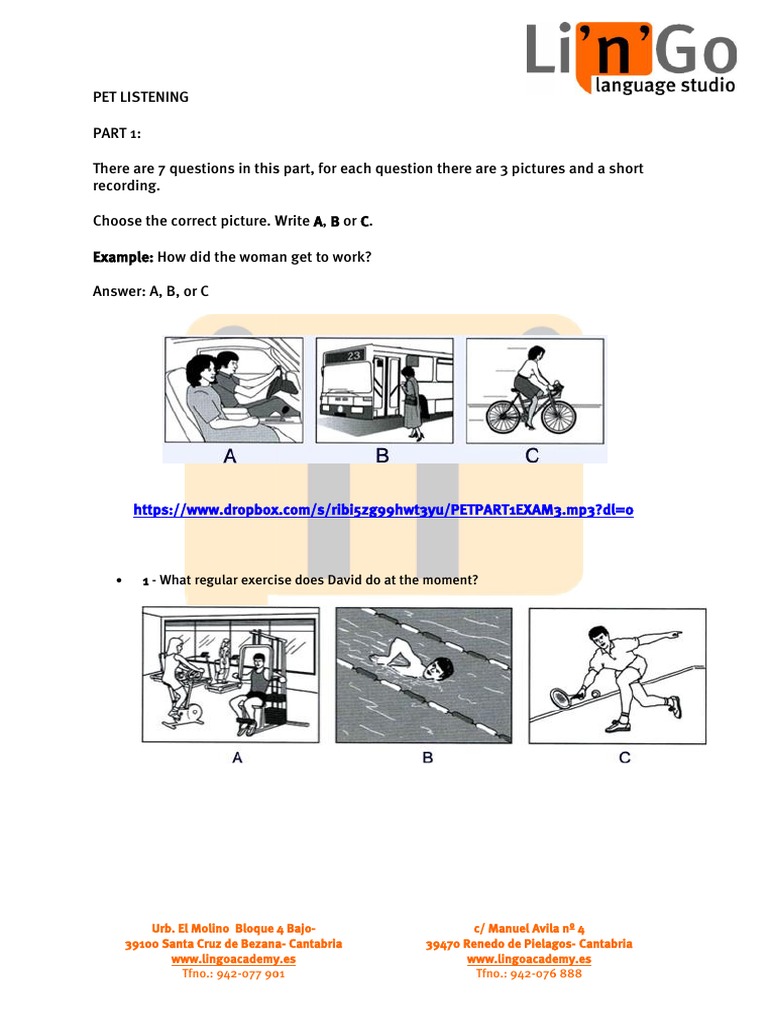 PET Listening Part 1 Exam 3 | PDF