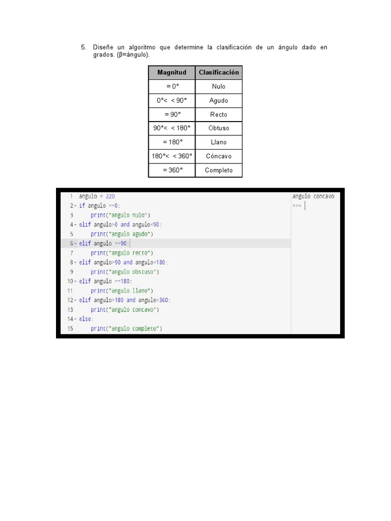 Diseñe Un Algoritmo Que Determine La Clasificación de Un Ángulo Dado en ...