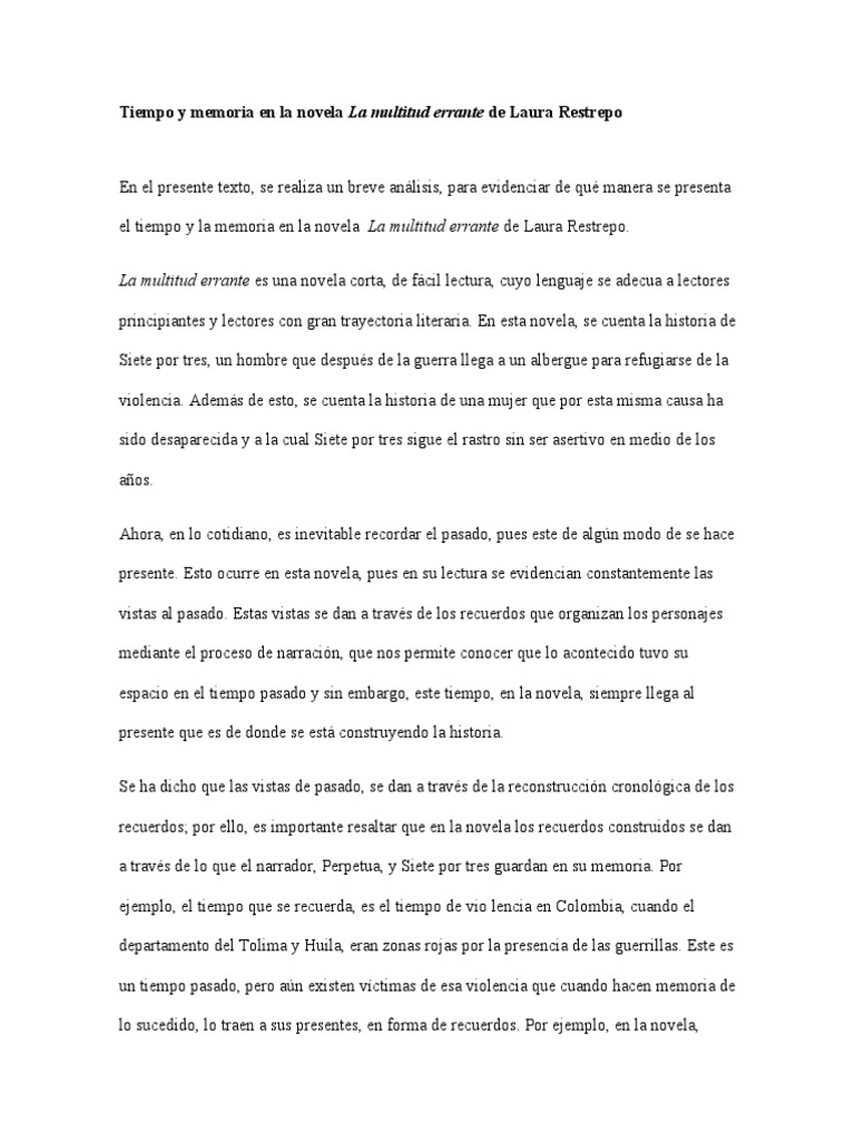 Tiempo y Memoria en La Novela La Multitud Errante de Laura Restrepo ...