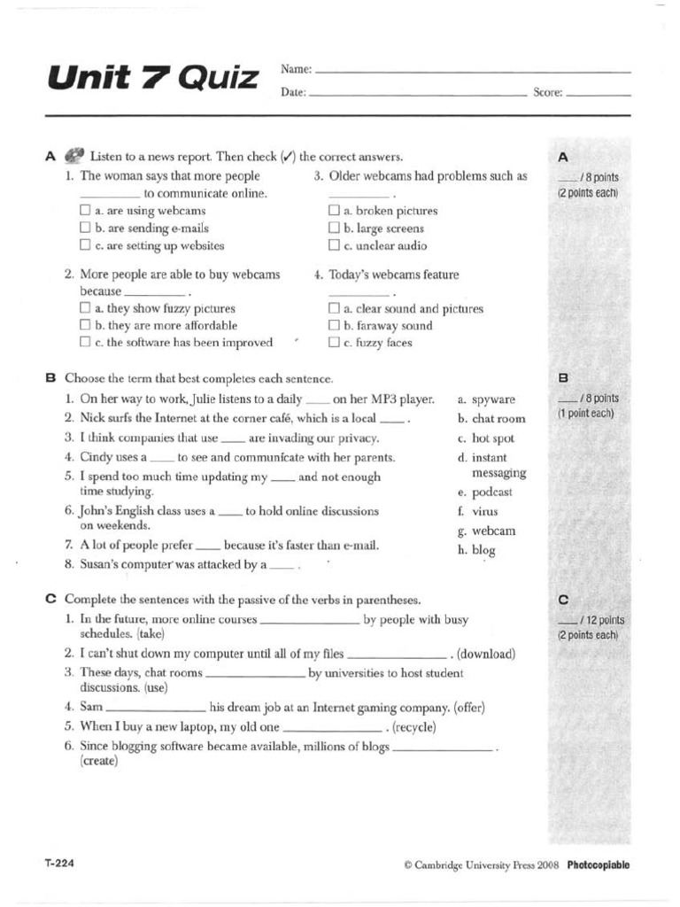 Unit 7 Quiz: Name: Score | PDF | Communication