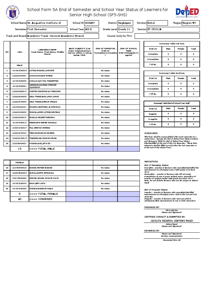 School Form 5A (SF 5A) | PDF
